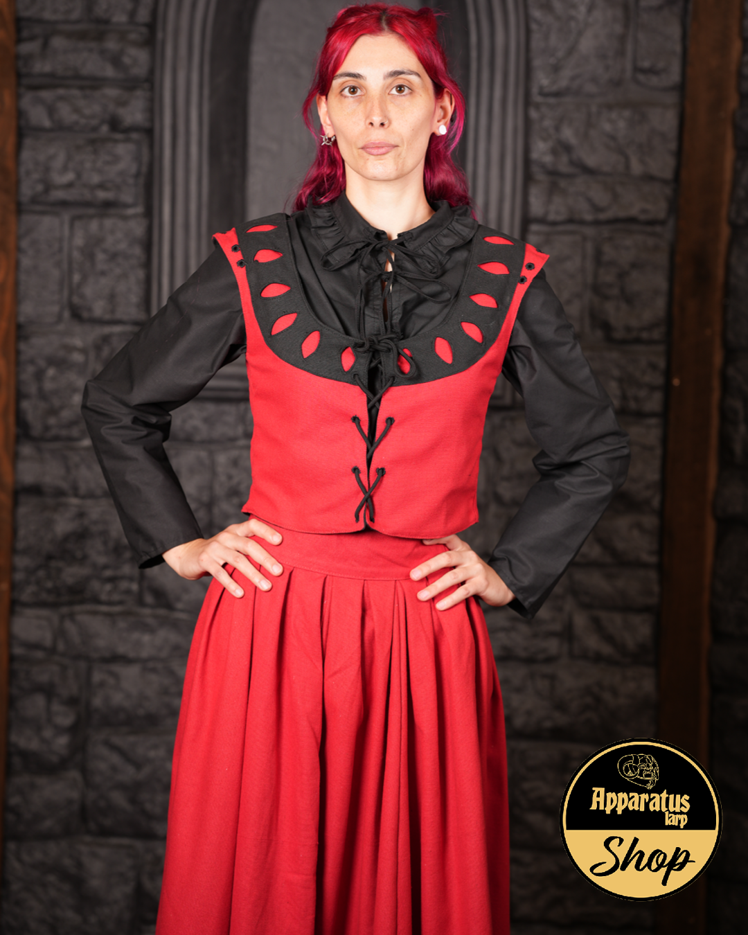 Landsknecht Mieder Flora Rot/Schwarz | M | FRH10253-02
